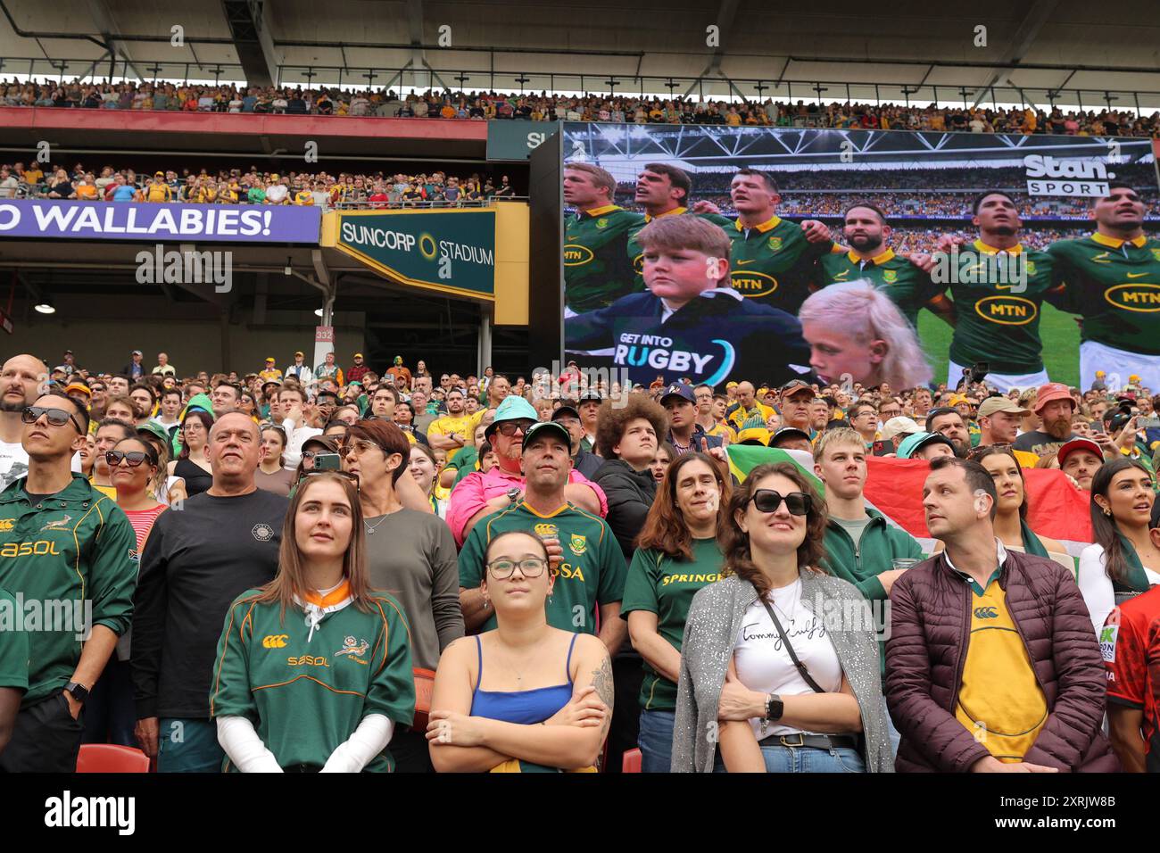 Brisbane, August 10th 2024: Fans of South Africa are seen in the ...