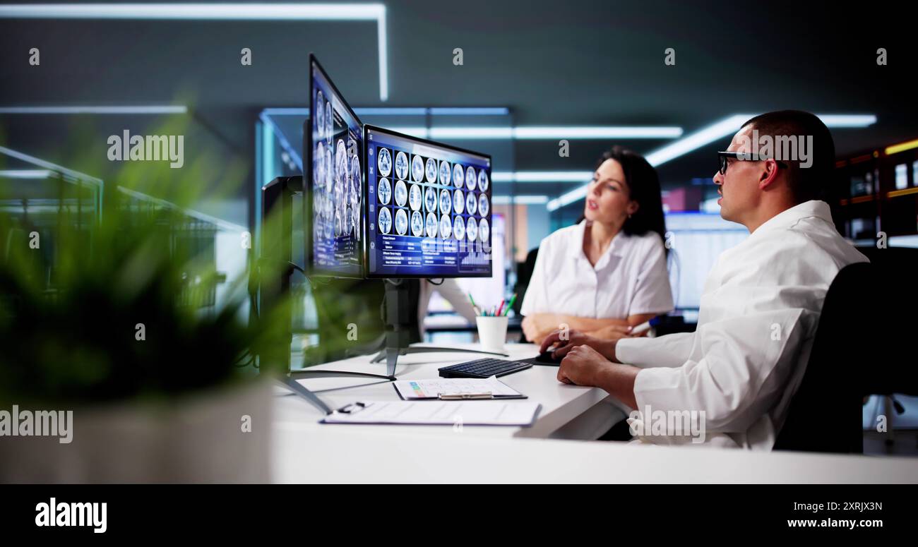 Doctors In Clinic Looking At Brain MRI Scan. Neurology Diagnosis Stock ...