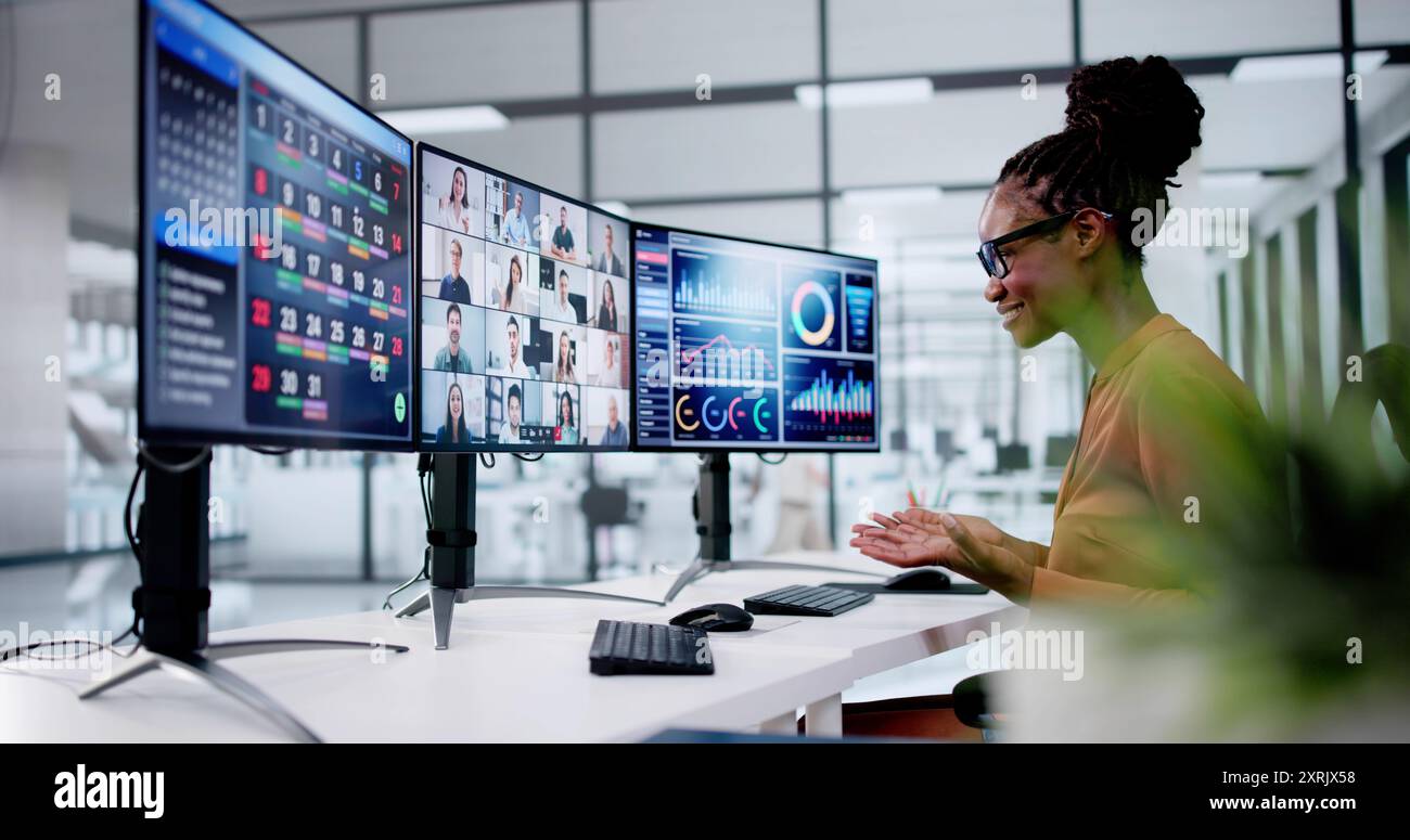 African Woman Video Conference Business Call On Computer Screen Stock ...