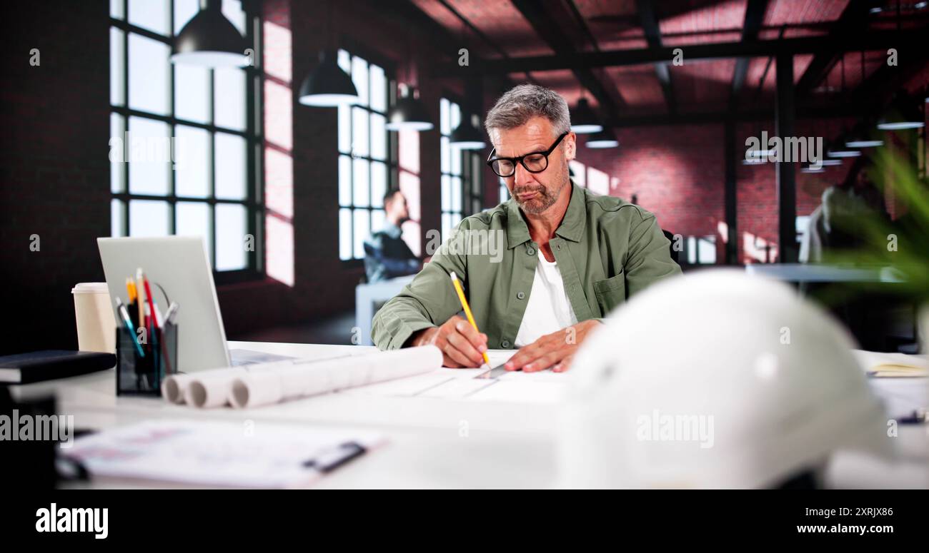 Civil Engineer Drawing Architecture Plan And Construction Design Stock ...