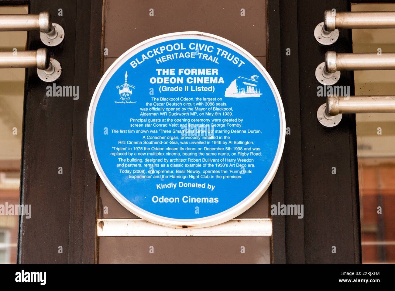 Blue plaque for the former Odeon Cinema. Dickson Road, Blackpool Stock ...