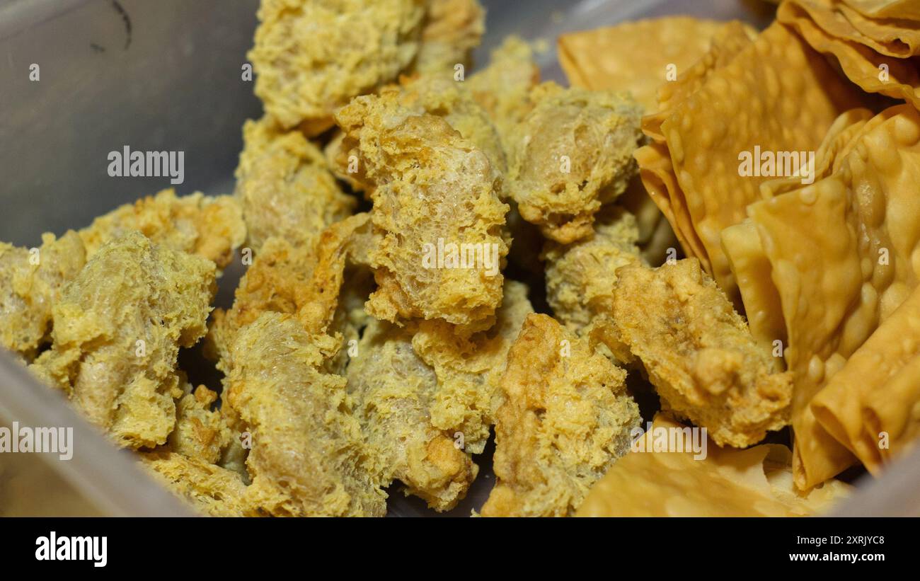 Closeup of snack tahu walik. Tahu walik is a traditional Indonesian ...