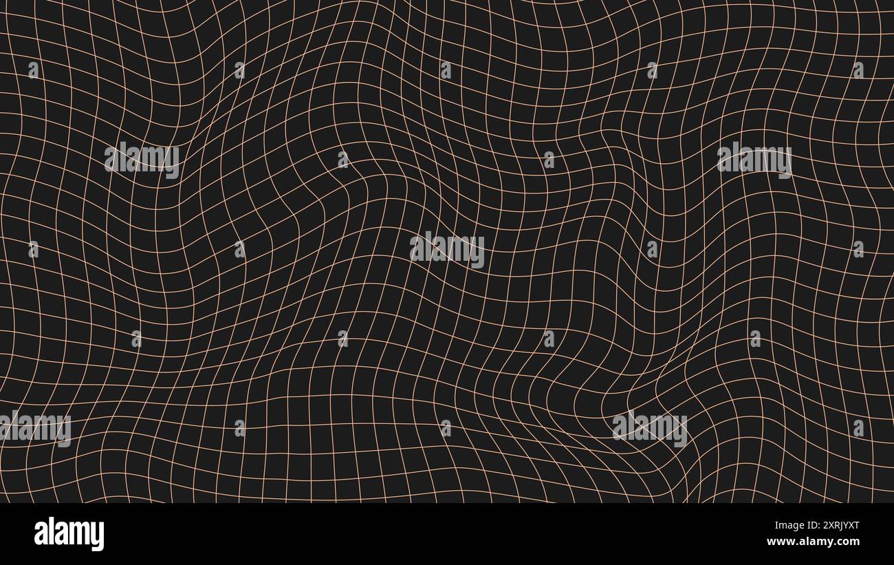 Retrofuturistic peach fuzz wavy grid wireframes on black background in ...