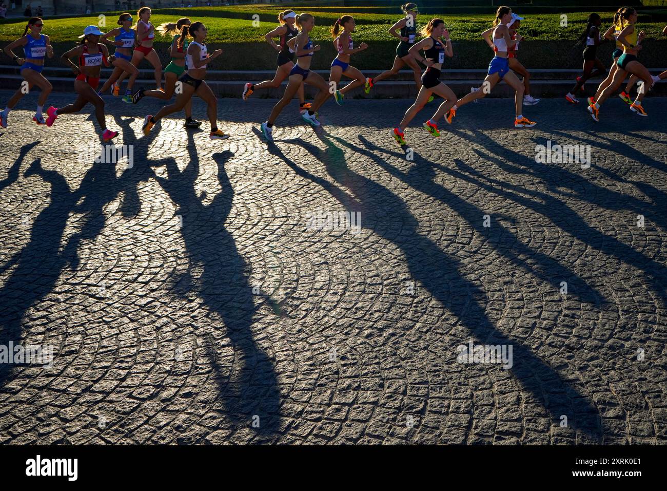 Athletes compete during the women's marathon competition at the 2024 ...