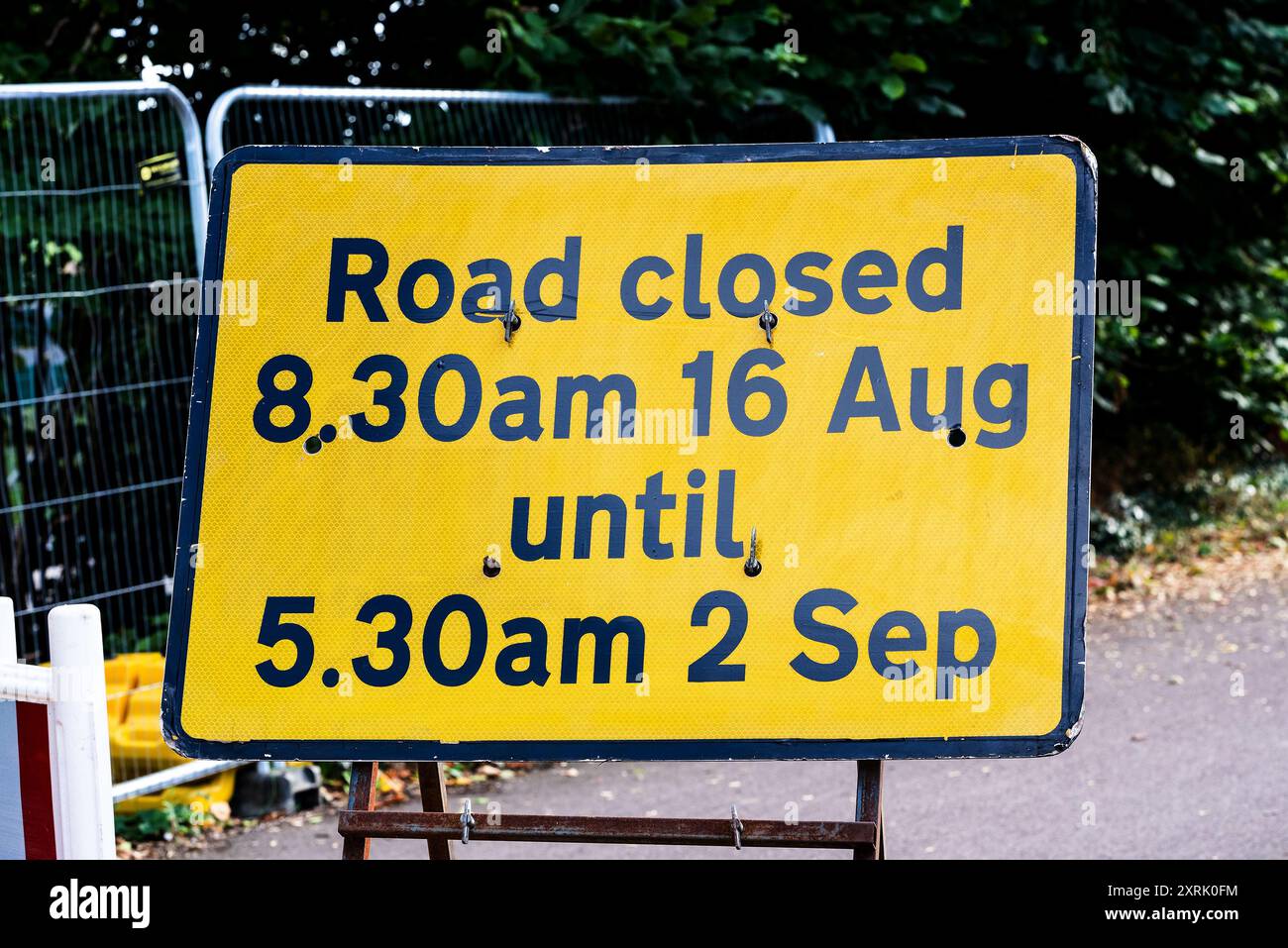 Roadside sign warns motorists of impending A418 2 week road closure.The ...