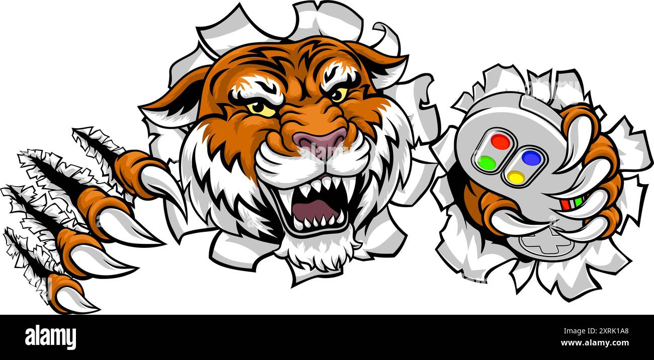 Tiger Gamer Video Game Animal Sports Team Mascot Stock Vector Image ...