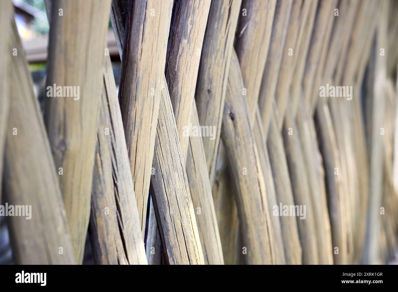 Fence wicker made of hazel rods. Organic woven hazel wicker fence rural ...