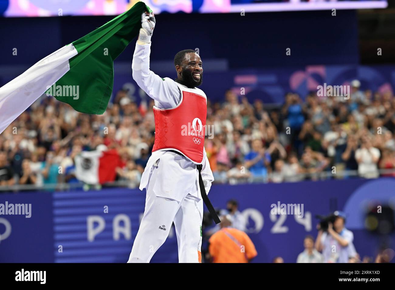Cheick Sallah Cisse (CIV) Bronze medal, Taekwondo, Men +80kg during the ...