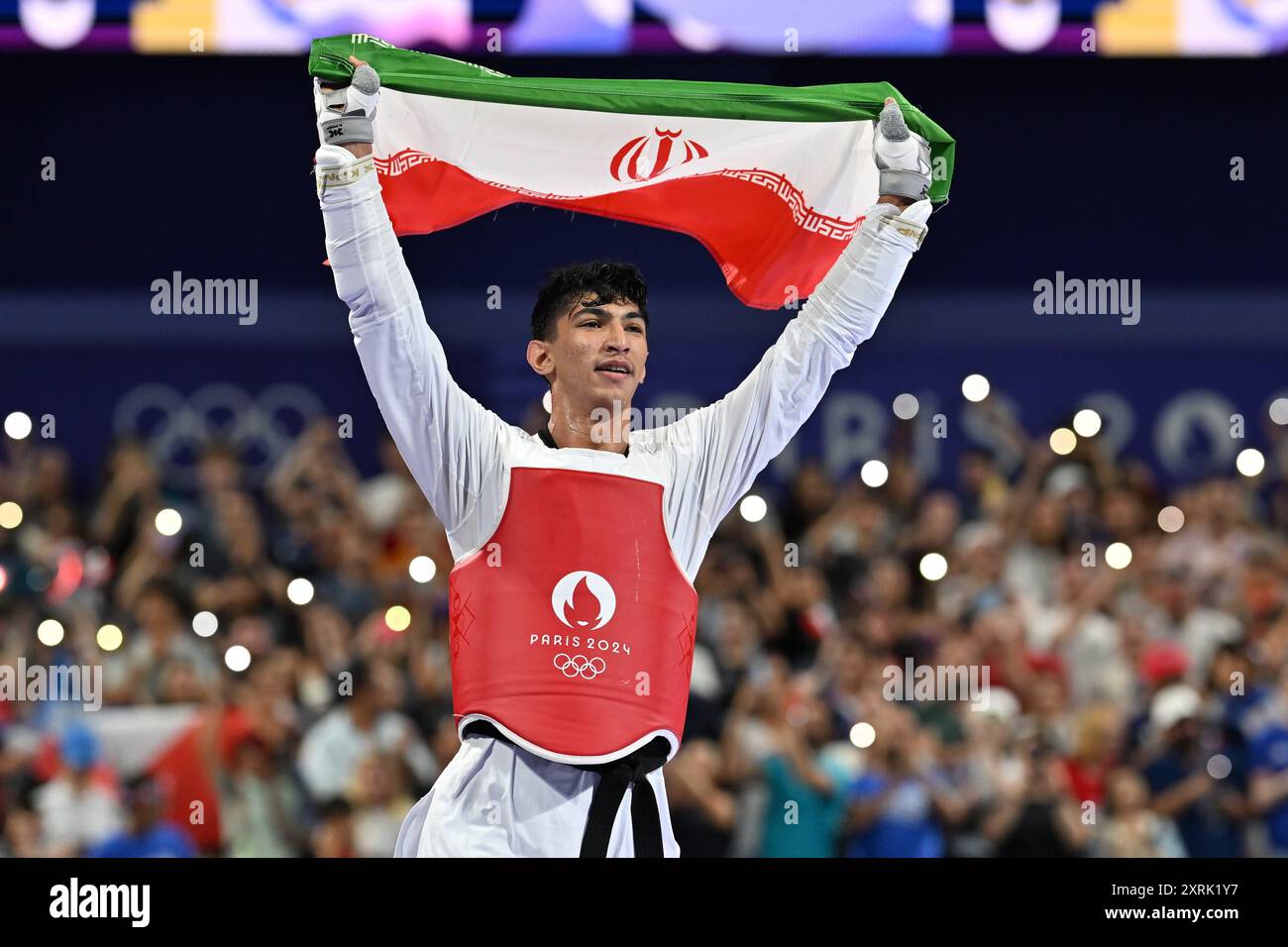 Arian Salimi (IRI) Gold medal, Taekwondo, Men +80kg during the Olympic ...
