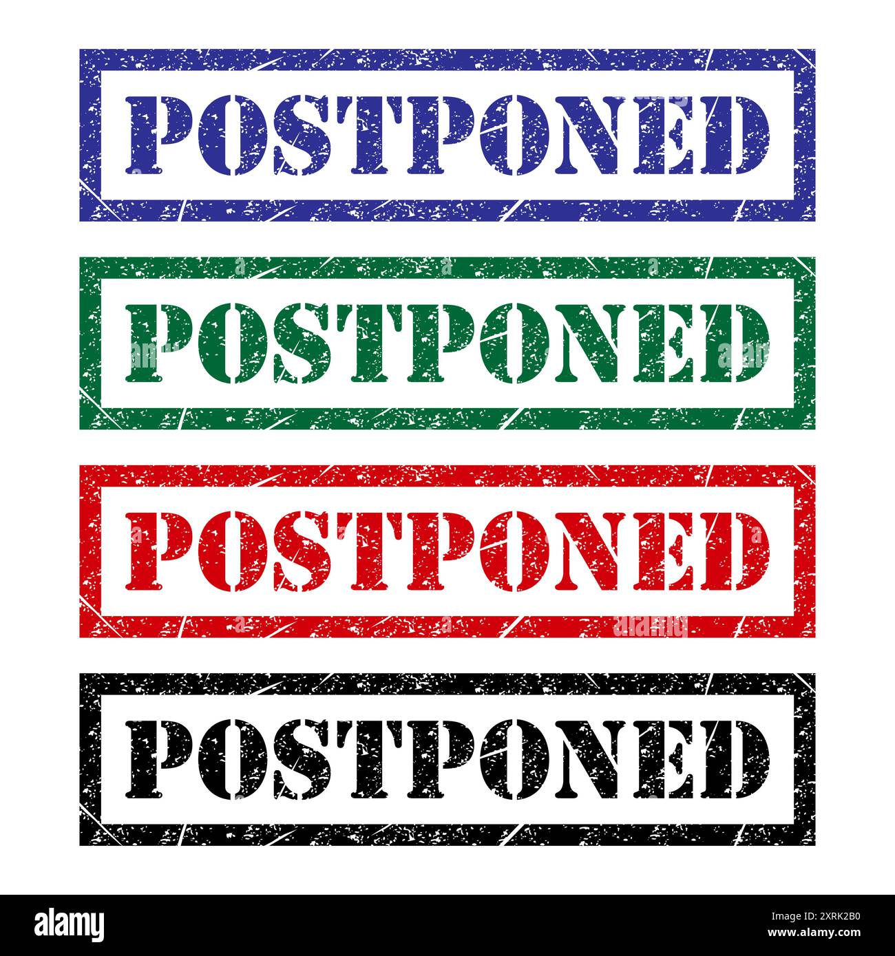 Set of Postponed stamp symbol, label sticker sign button, text banner vector illustration Stock ...