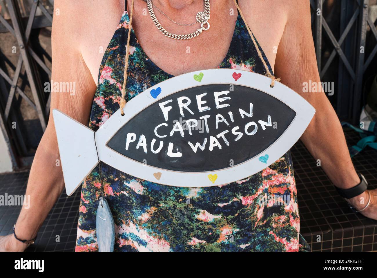 A fish-shaped placard, Free captain Paul Watson. Paul Watson, founder ...