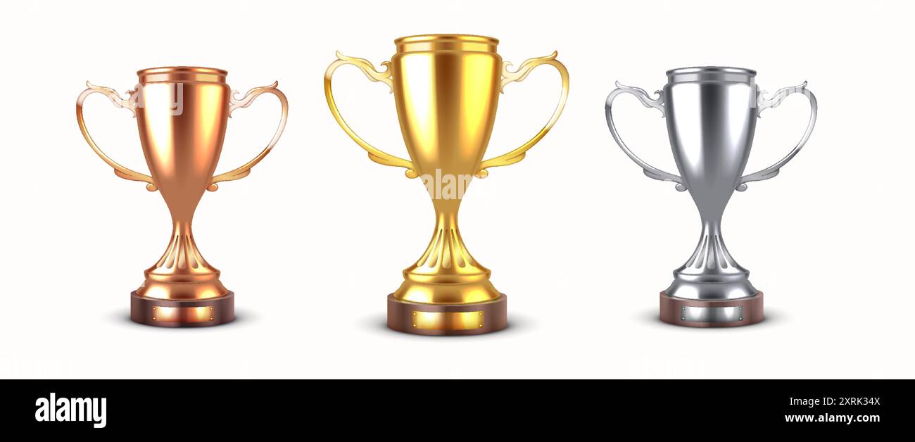 Contest winners rewards realistic vector illustration set. Golden ...