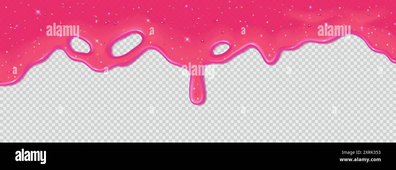 Realistic 3D dripping glossy pink slime with glitter isolated on ...