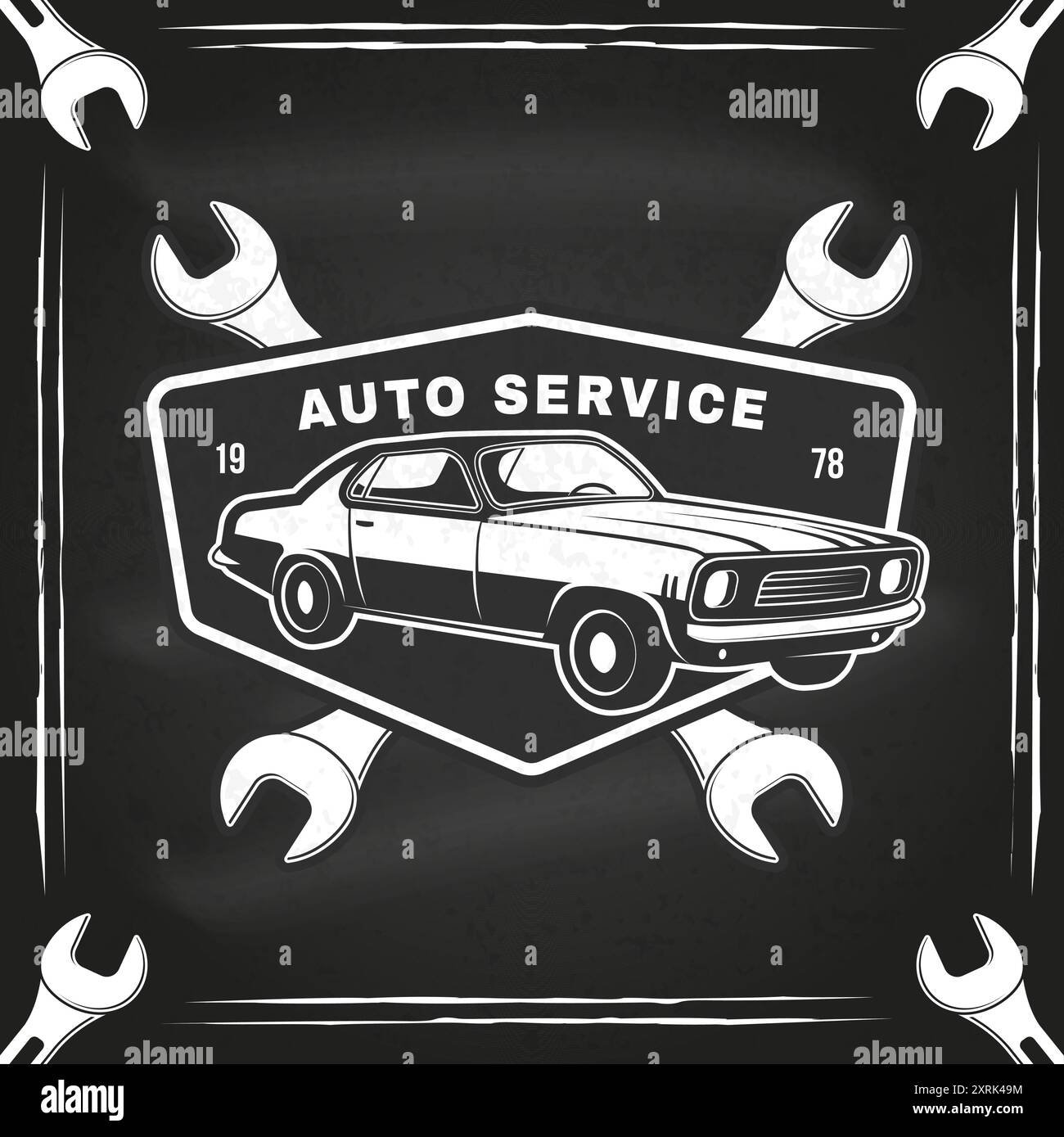 Auto service logo, emblems, badges, sticker on the chalkboard. Vector ...