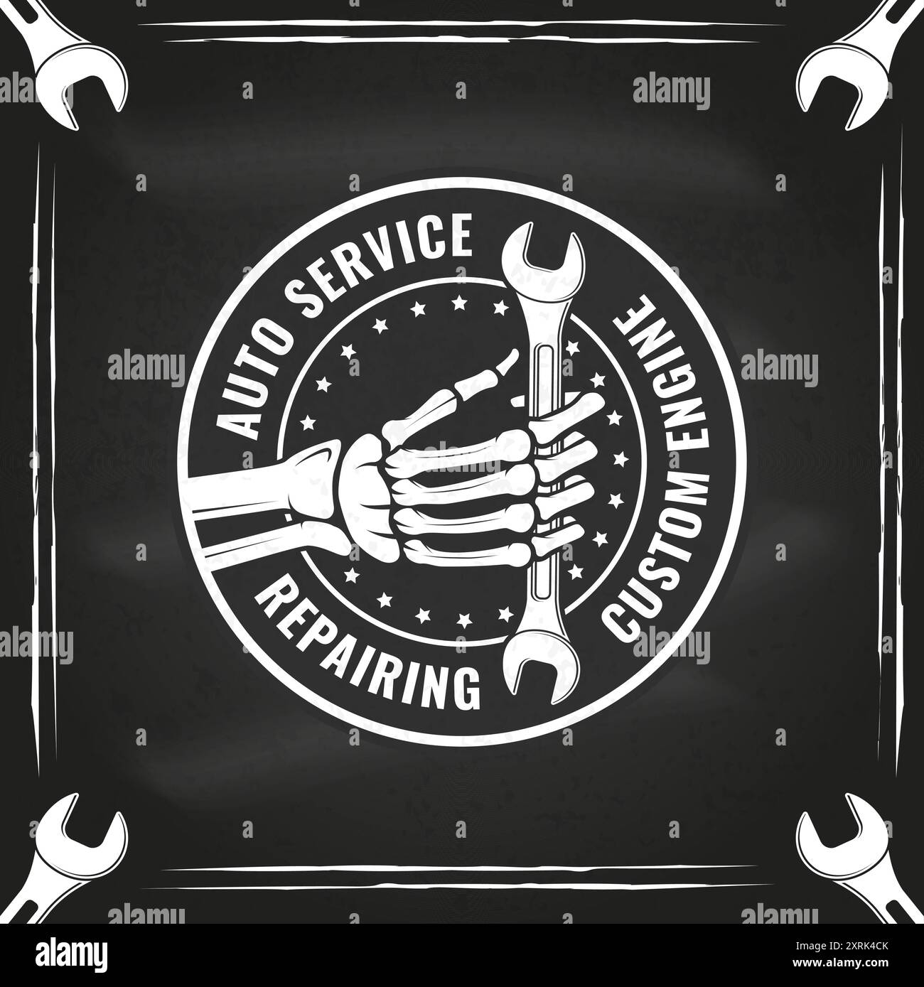 Auto service logo, emblems, badges, sticker on the chalkboard. Vector ...