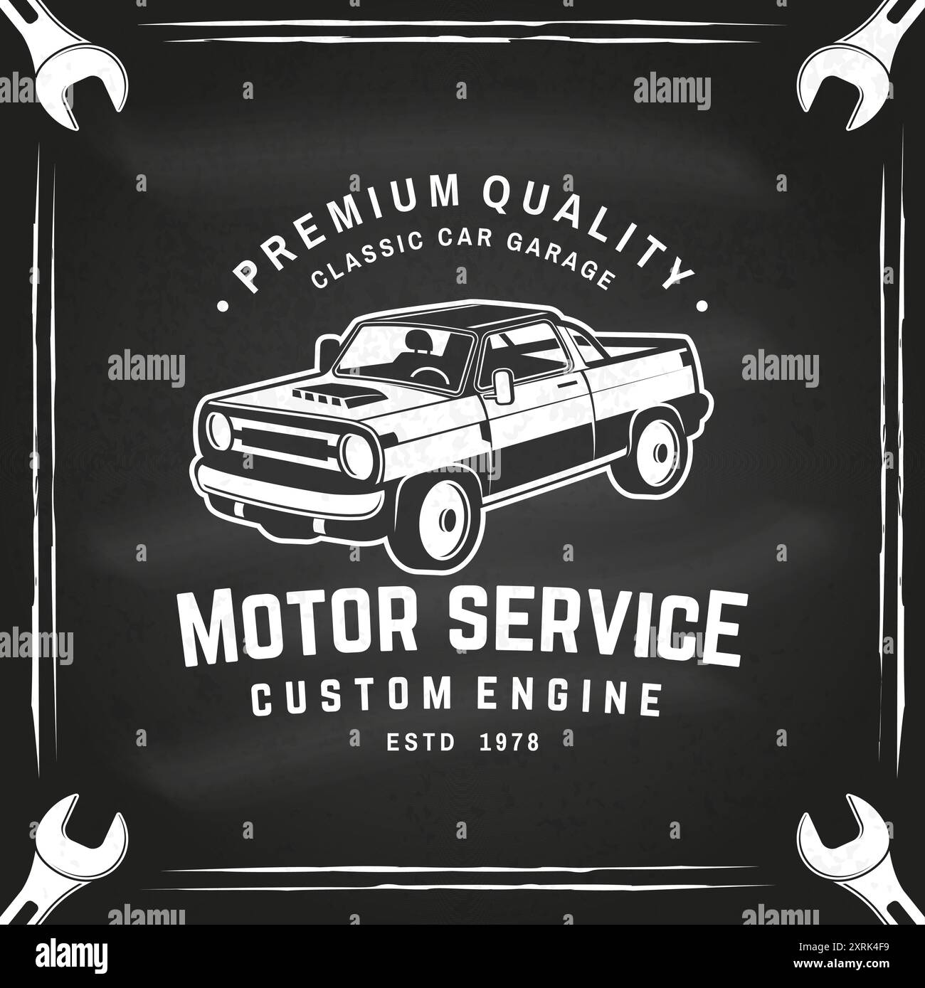 Auto service logo, emblems, badges, sticker on the chalkboard. Vector ...