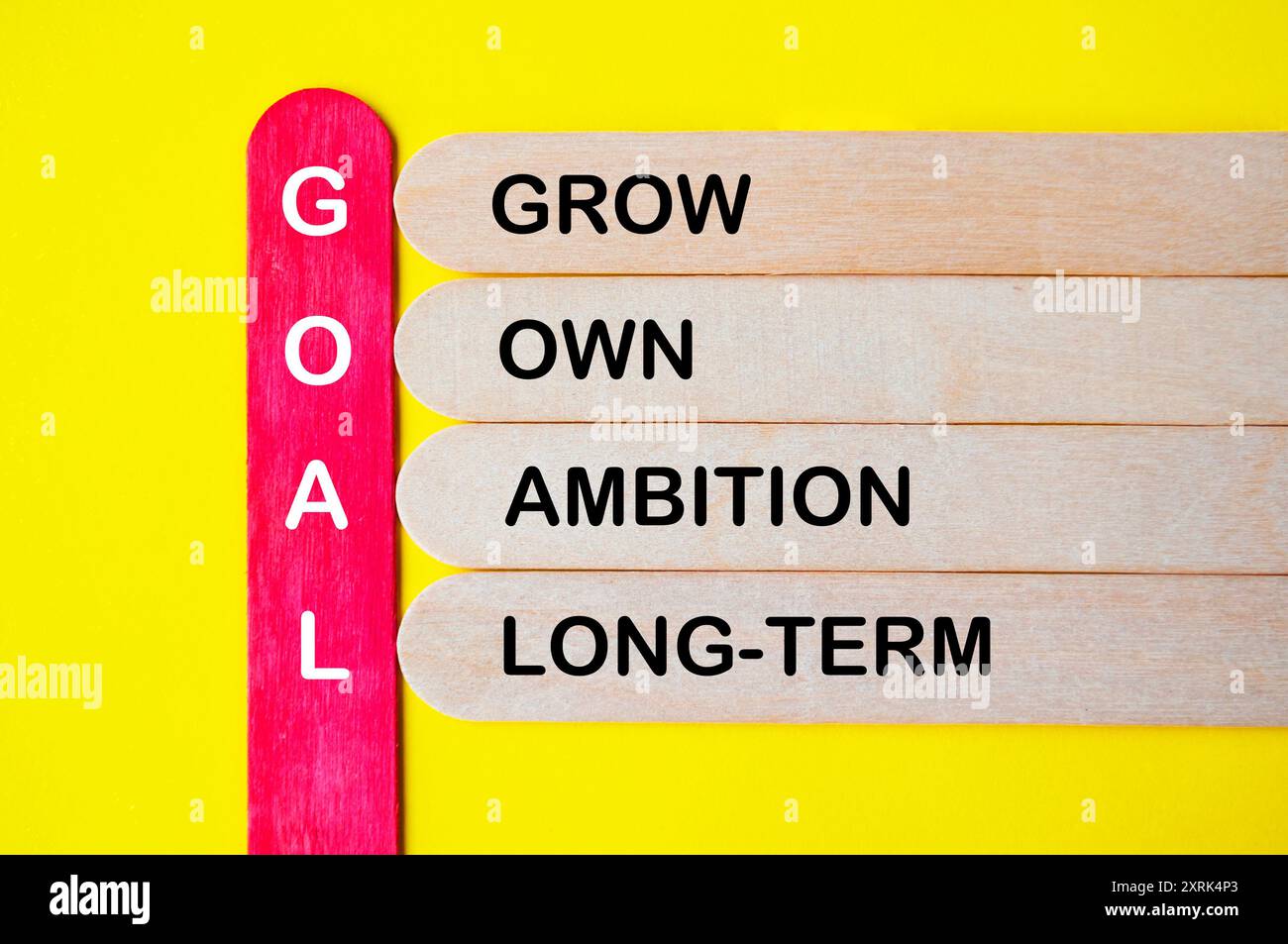 Top view of GOAL text representing Grow Own Ambition Long-Term. Goal ...