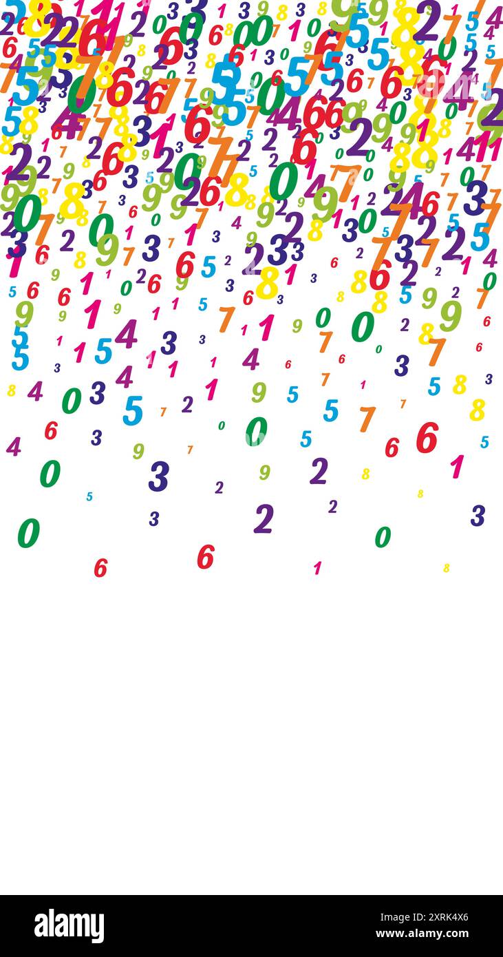 Scattered numbers. Colorful childish digits flying chaotic. Back to ...