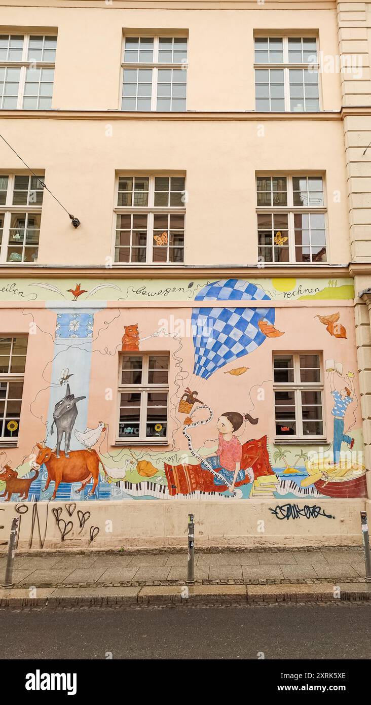 Dresden, Germany - October 7, 2023: Colorful mural animals and children ...