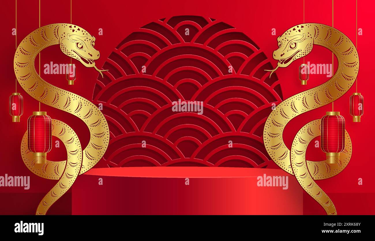 3d Podium round stage for happy Chinese new year 2025 Snake Zodiac sign ...