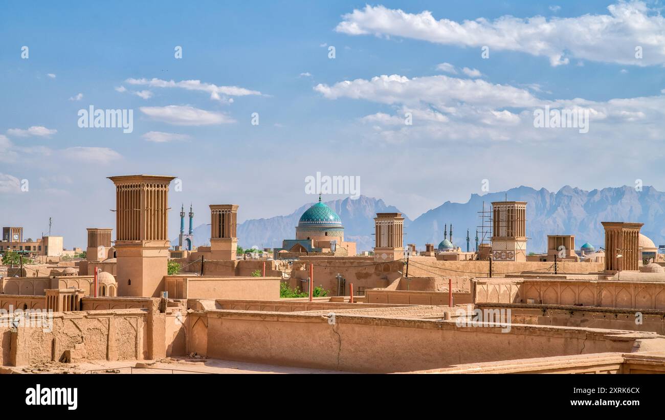 Yazd, Iran - 2 May 2019: Yazd cityscape with old brick buildings and ...