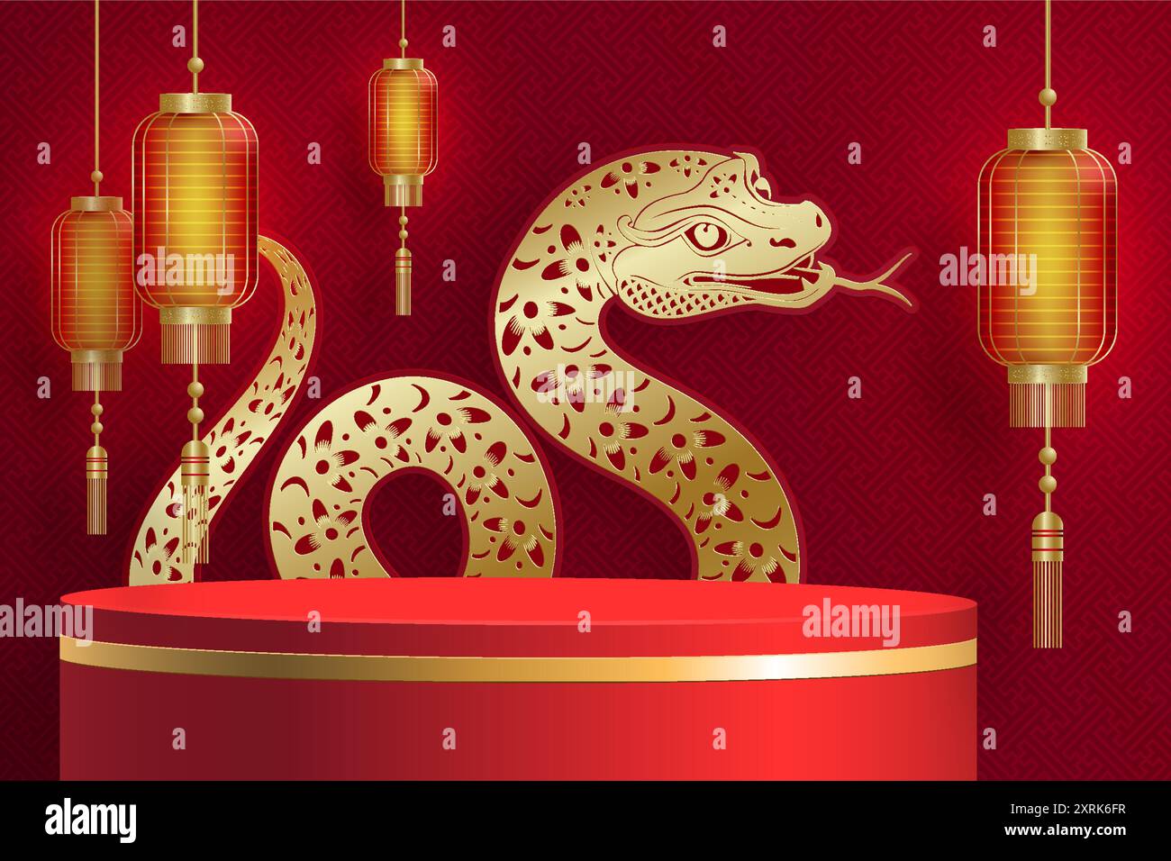 3d Podium round stage for happy Chinese new year 2025 Snake Zodiac sign ...