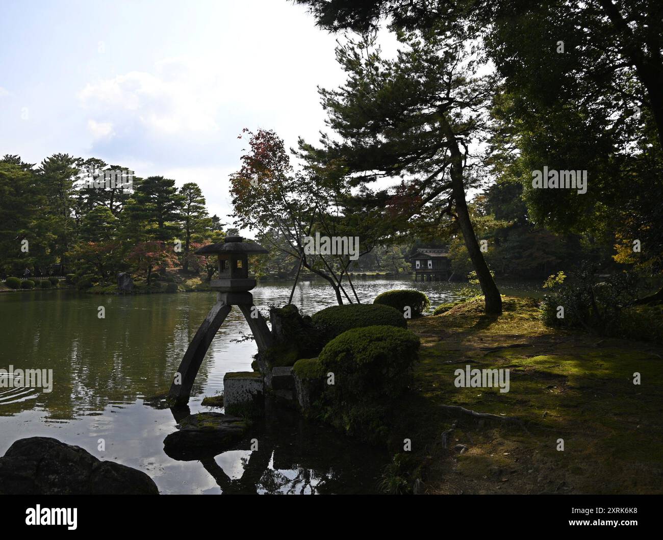 Landscape with scenic view of Kotoji-tōrō, a two-legged stone lantern ...