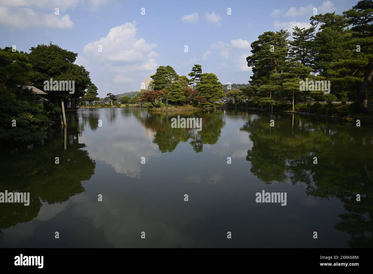 Scenic view of Karasaki pine trees with Yukitsuri technique of erect ...