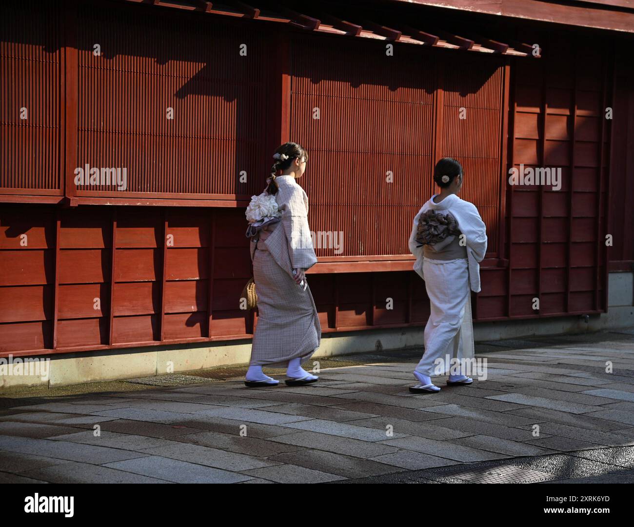 Landscape with scenic view of Geishas walking on the streets of the Edo ...
