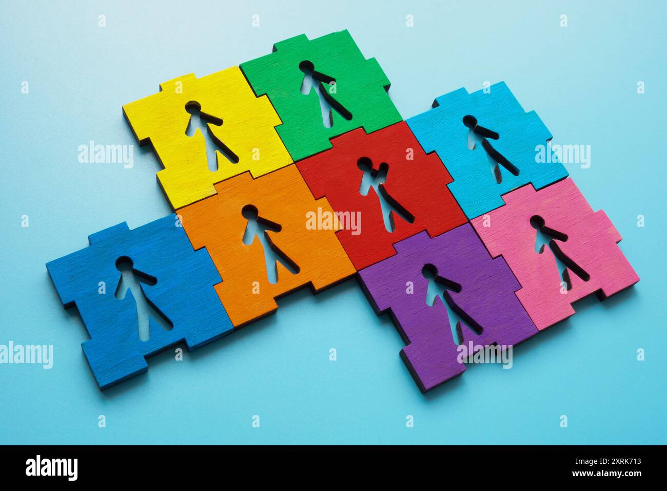 Concept of diversity, activism, and leadership. Colorful puzzle pieces ...