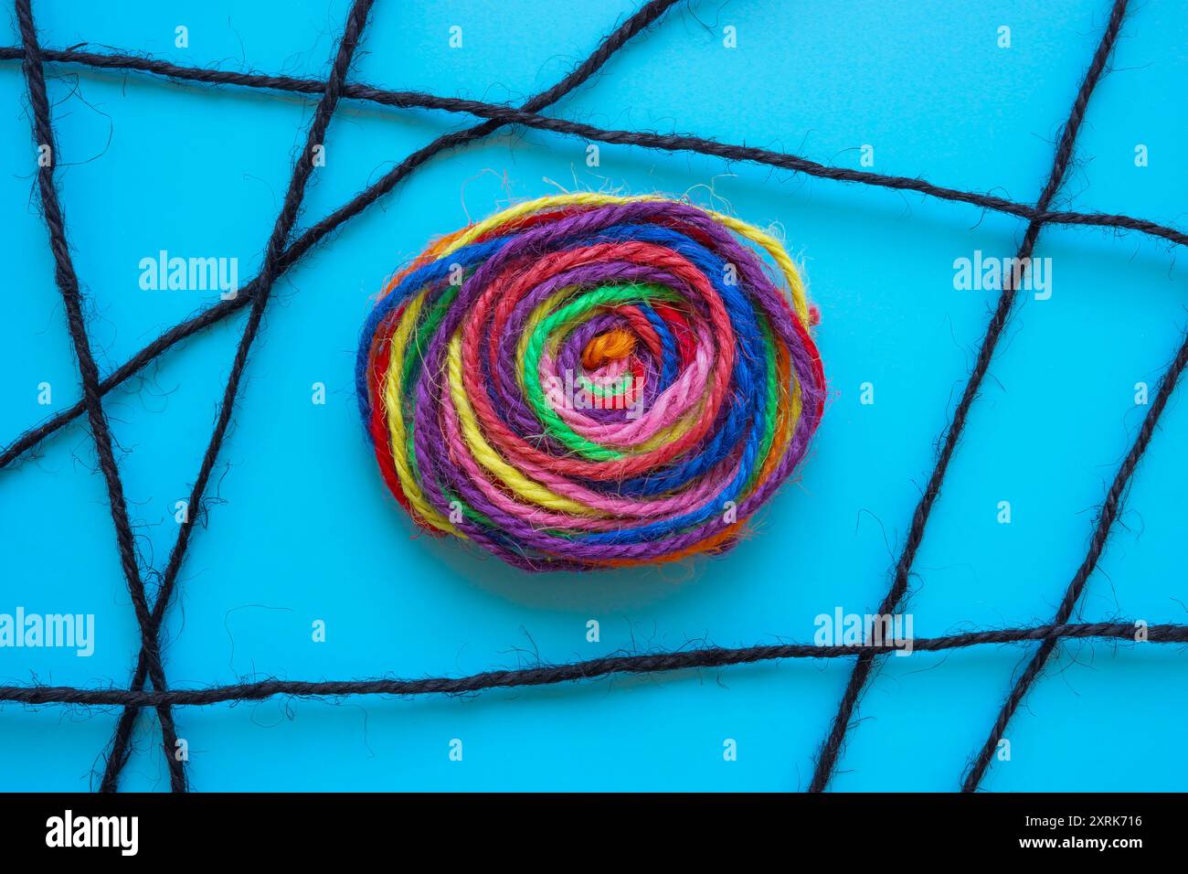 Abstract bundle of colorful threads. Concept of unity, allyship, and ...