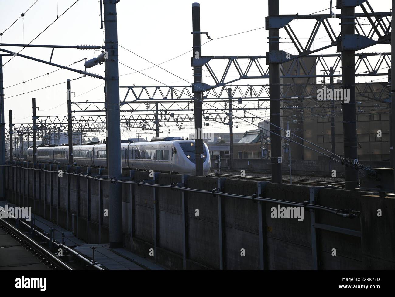 Scenic view of the JR Thunderbird Express train arriving at the Kanazawa station in Ishikawa ...