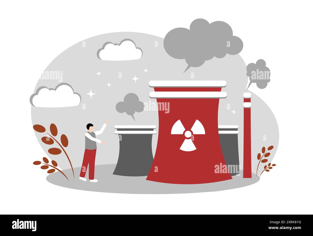 Nuclear power plant on a white background. Electricity generation Stock ...