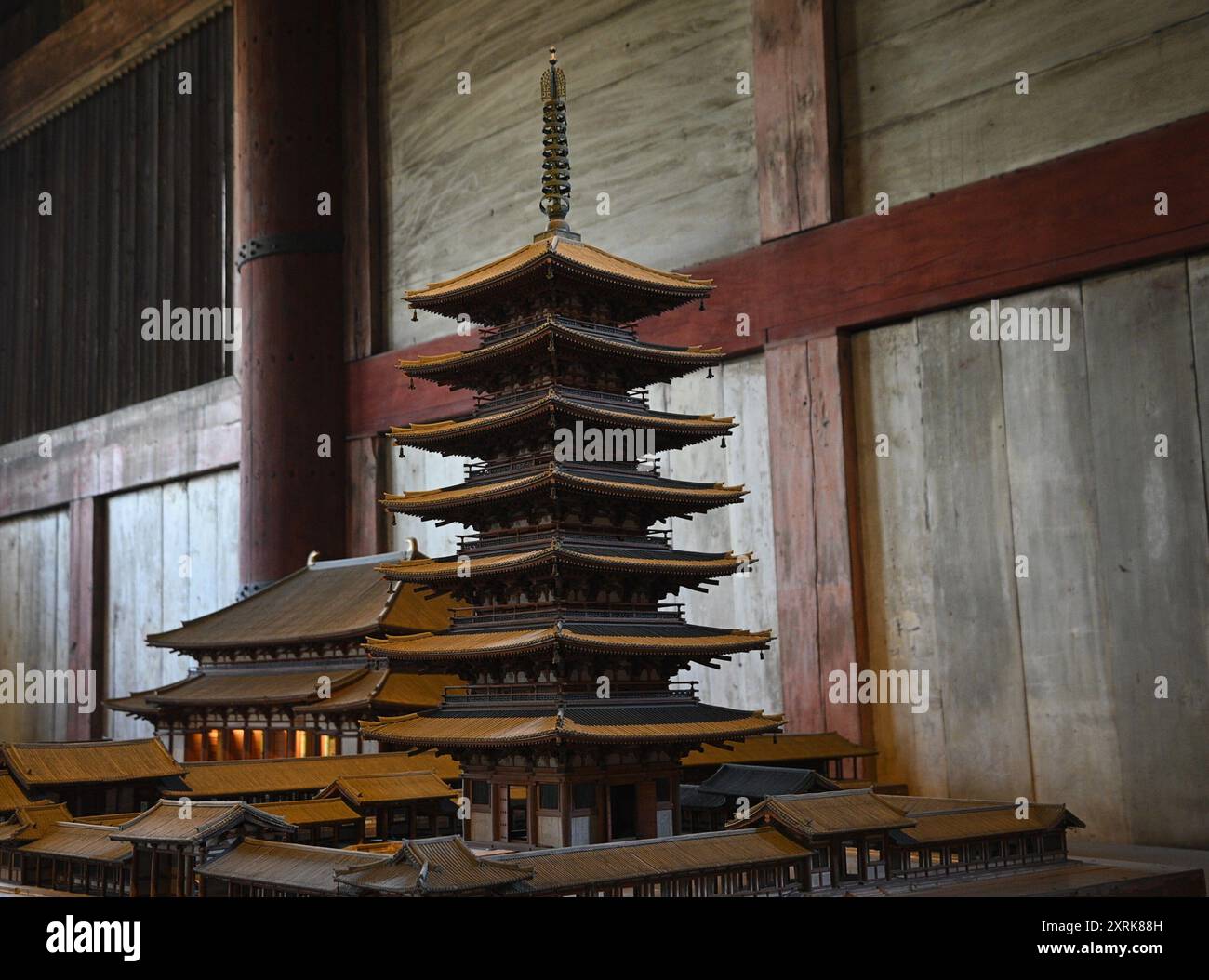 A model of the five-story pagoda and Tōkondō at Kōfuku-ji, a Buddhist ...