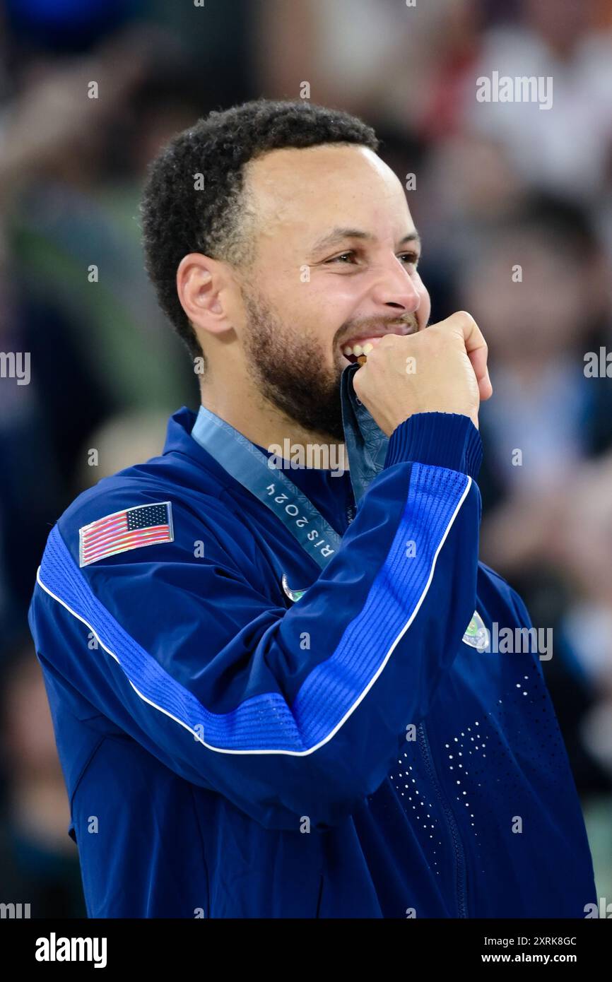 Paris, France. 10th Aug, 2024. Stephen Curry of USA Gold medal ...