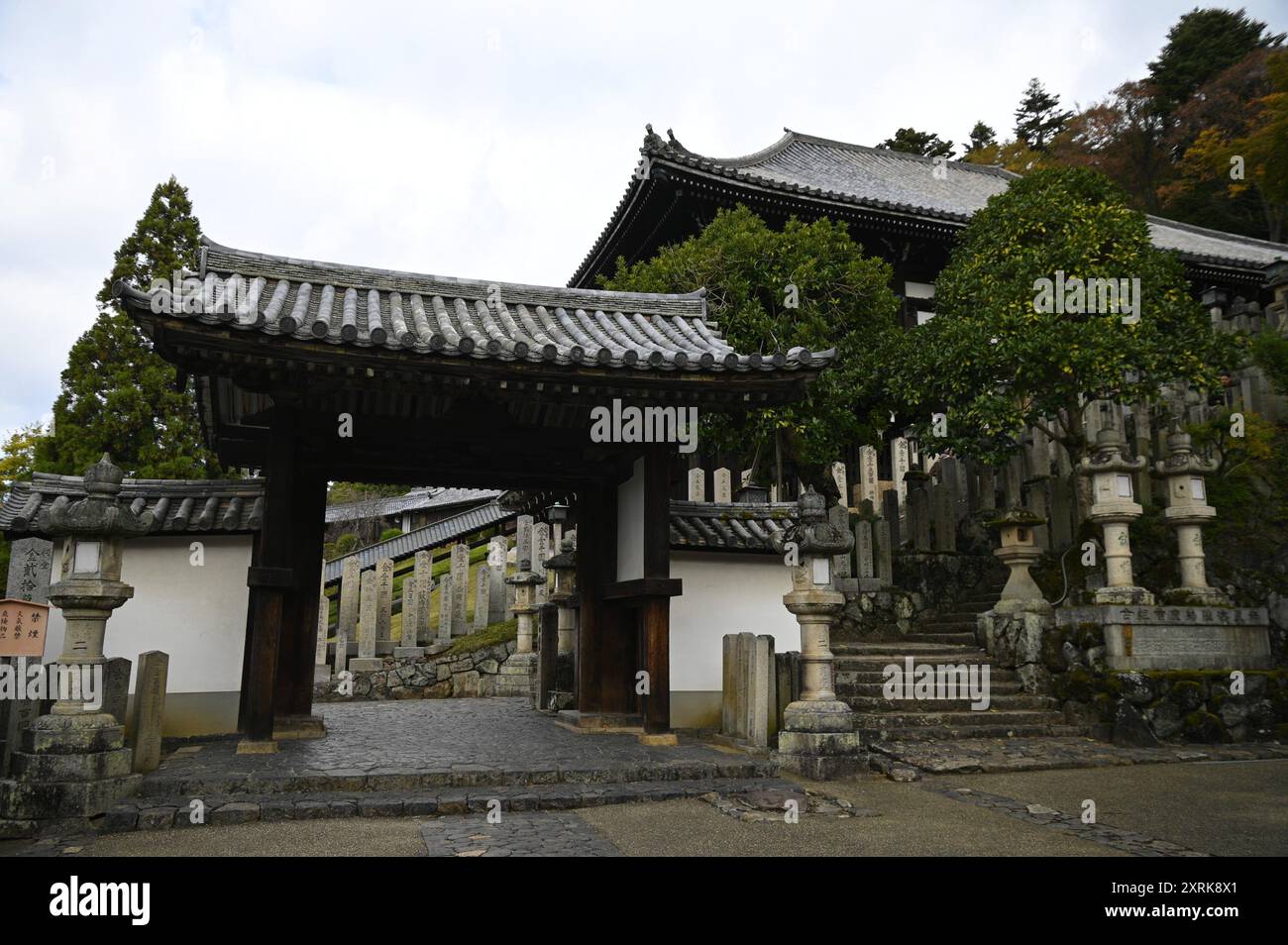 Landscape with scenic view of stone lanterns and gravestones on the ...