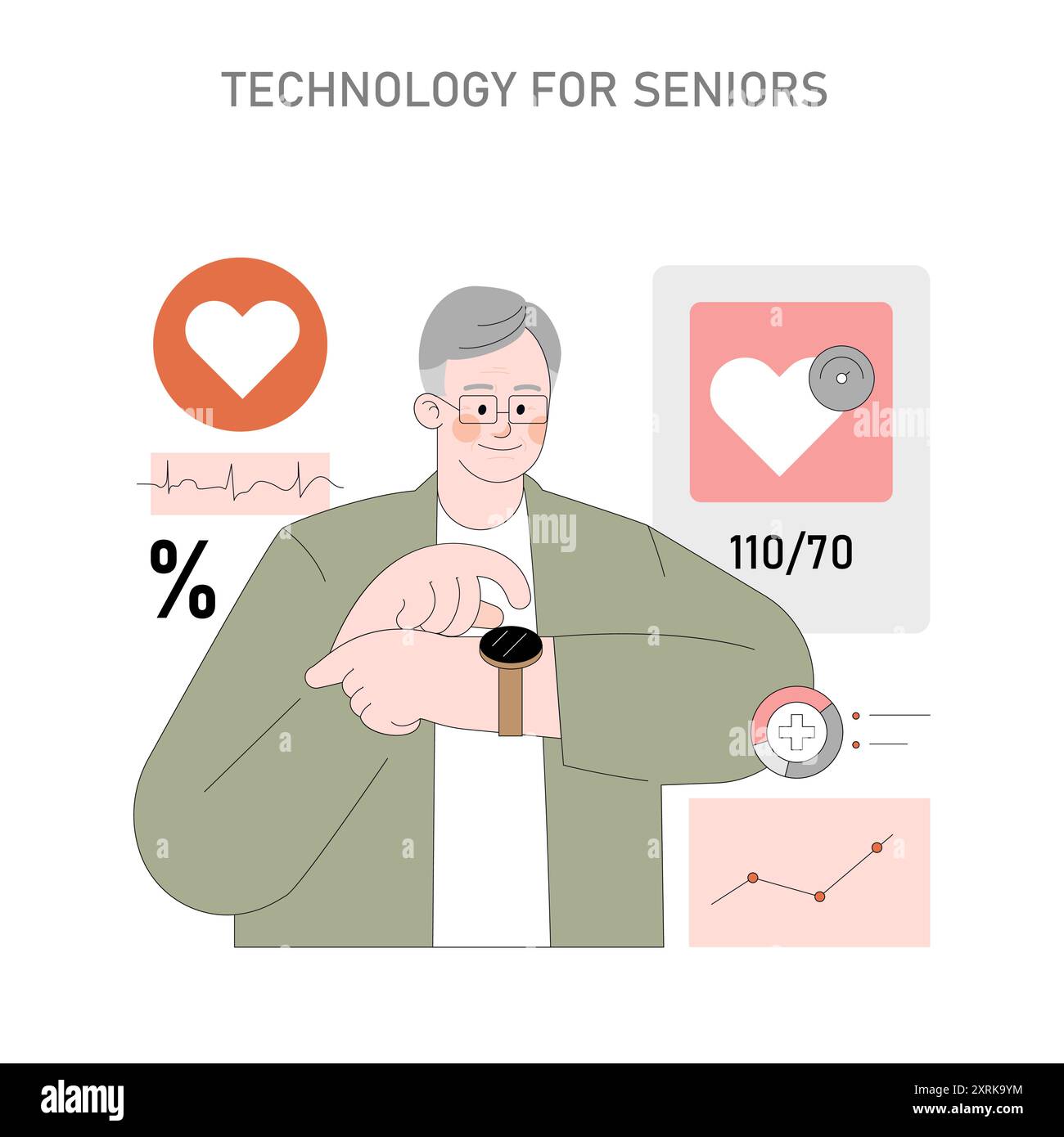 Senior man using smartwatch for health monitoring. Modern gadgets ...