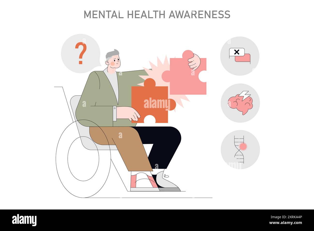 Mental Health Awareness concept. Elderly man in a wheelchair connects ...