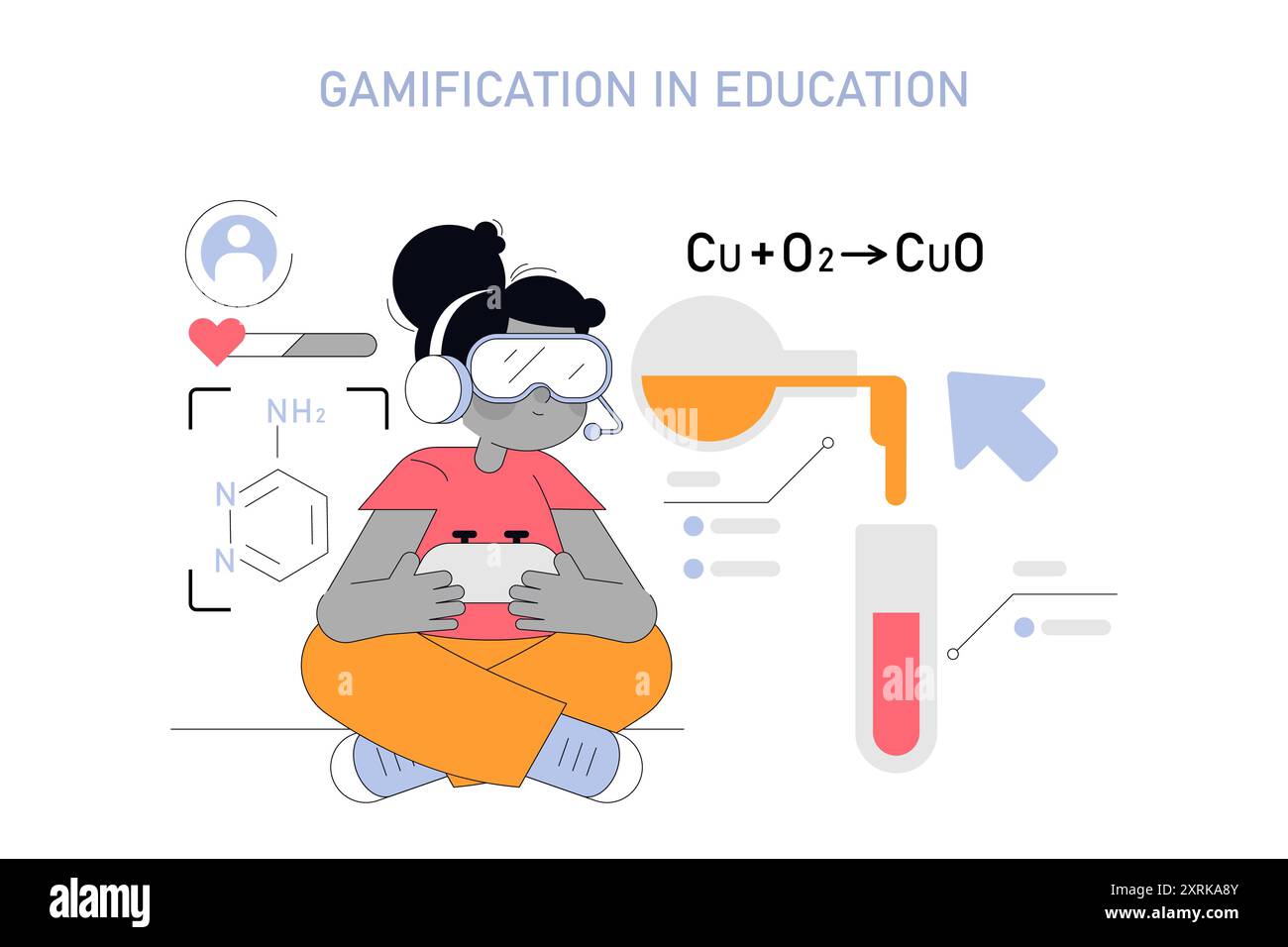 Gamification in education concept. A student immersed in virtual ...