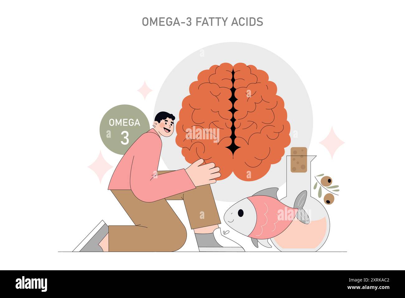 Nutrition and mental health concept illustration showcasing brain ...