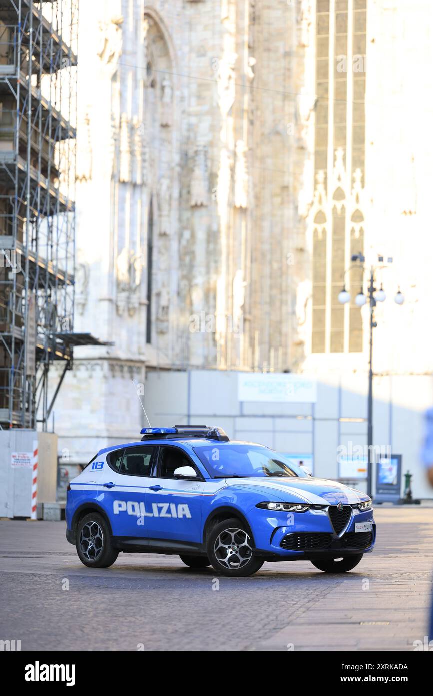 Police vehicle operating within an urban environment, ensuring safety ...