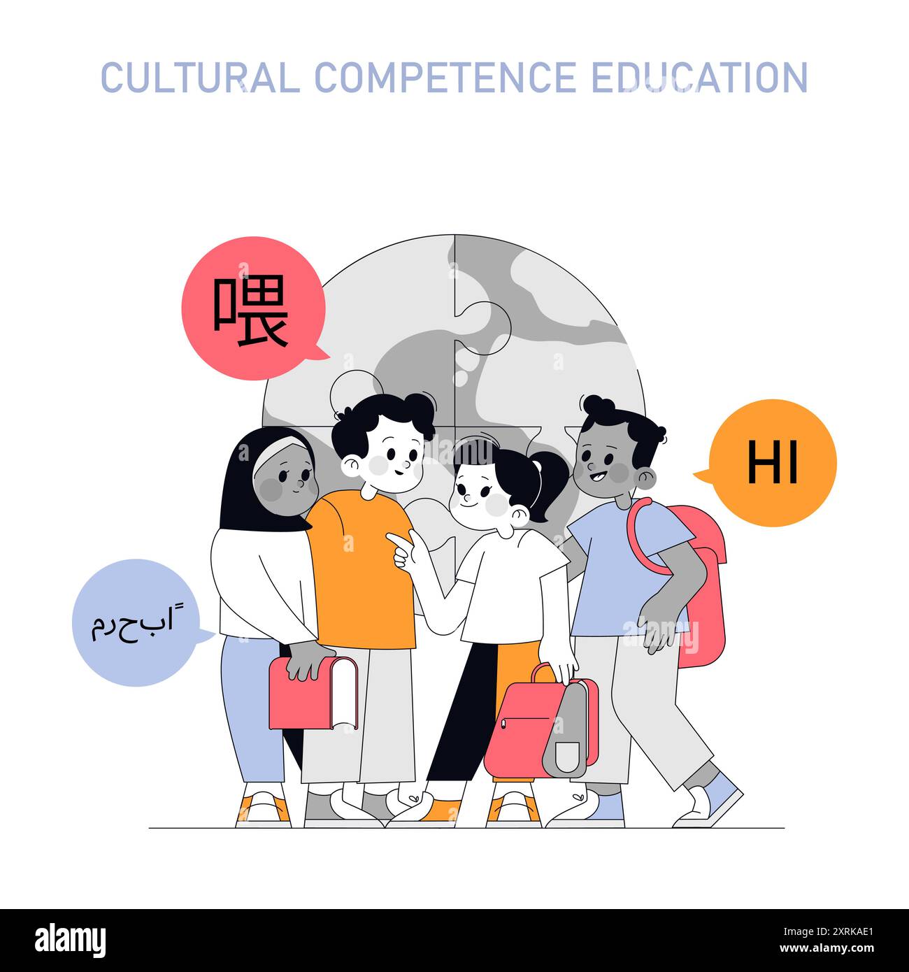 Cultural Competence Education concept. Diverse students interacting in ...