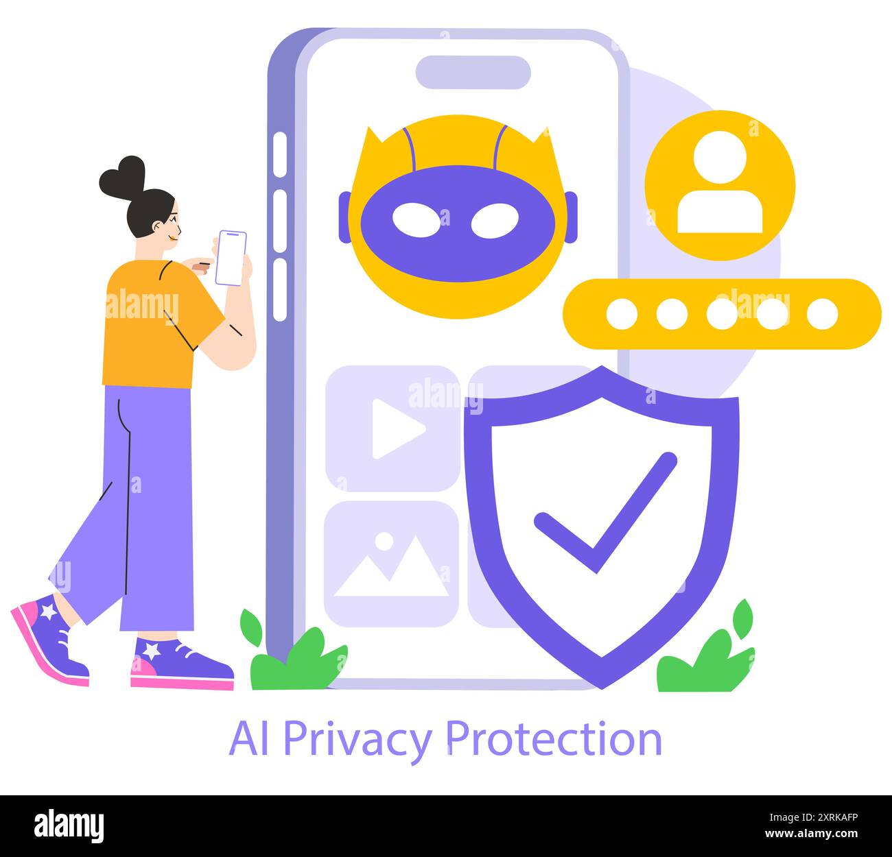 Mobile AI Privacy Protection concept. User engages with a secure ...