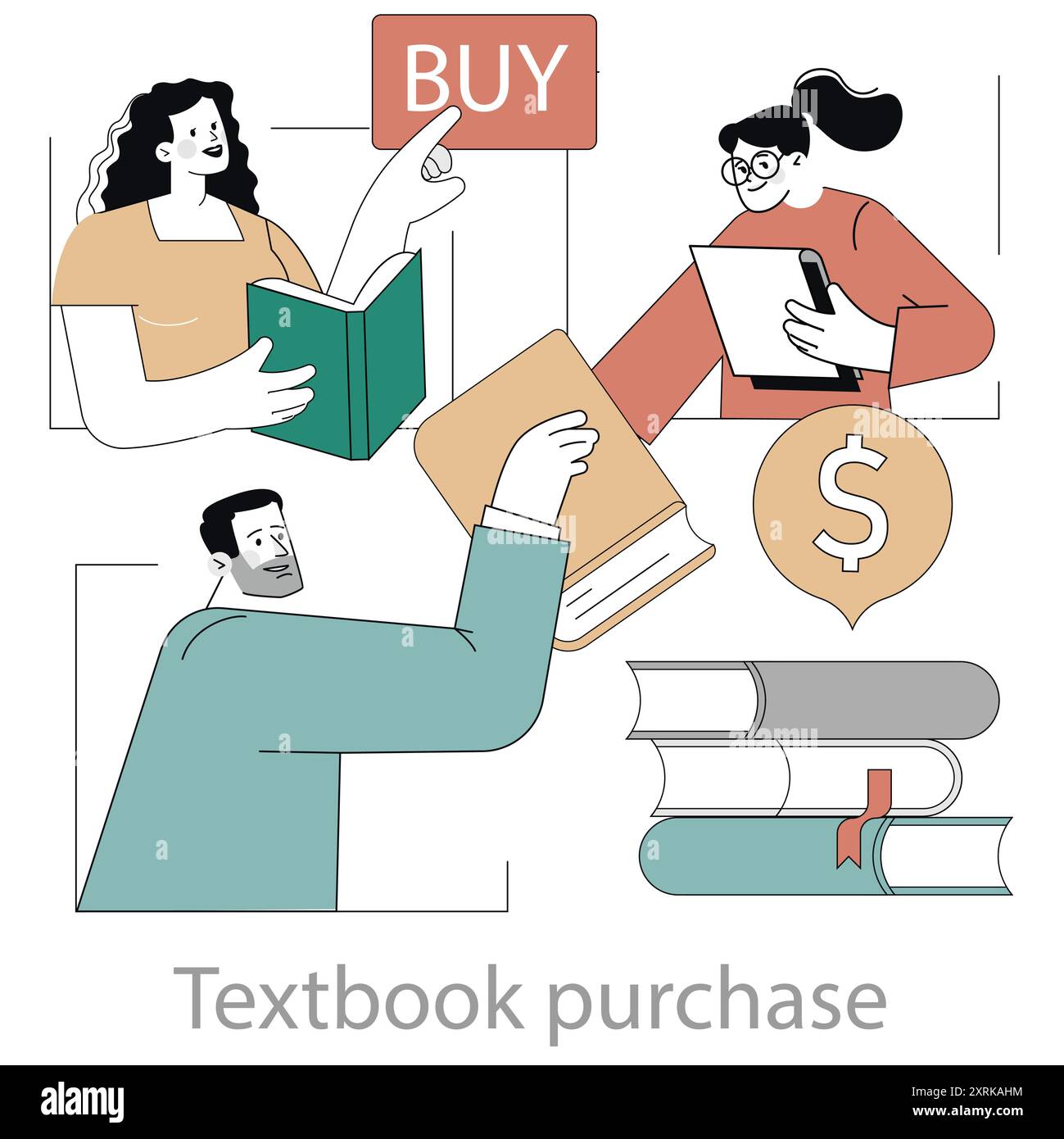 Textbook purchase concept. Students engage in buying educational books ...