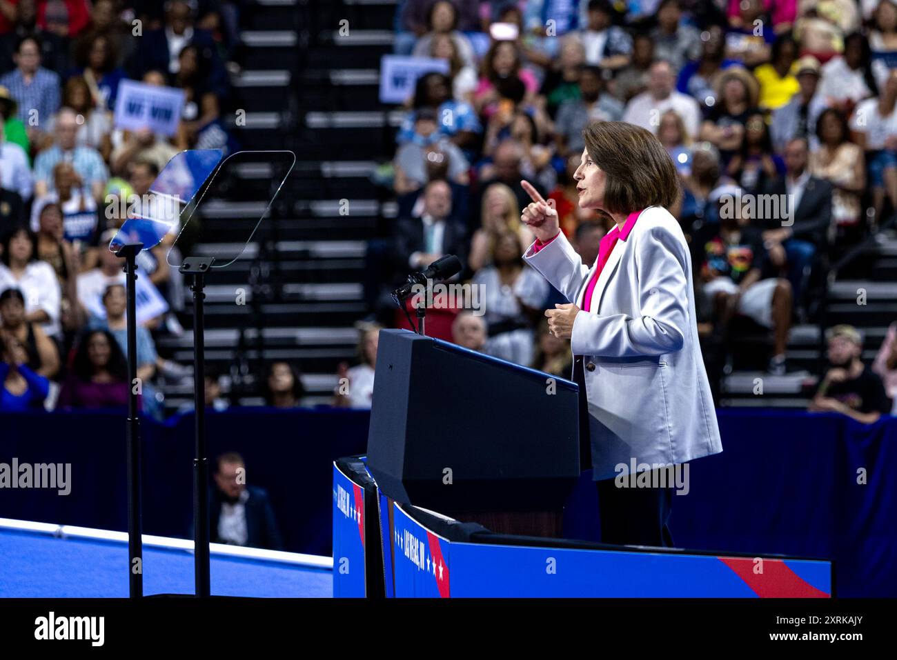 Las Vegas, USA. 10th Aug, 2024. Catherine Cortez Masto speaks at the VP ...