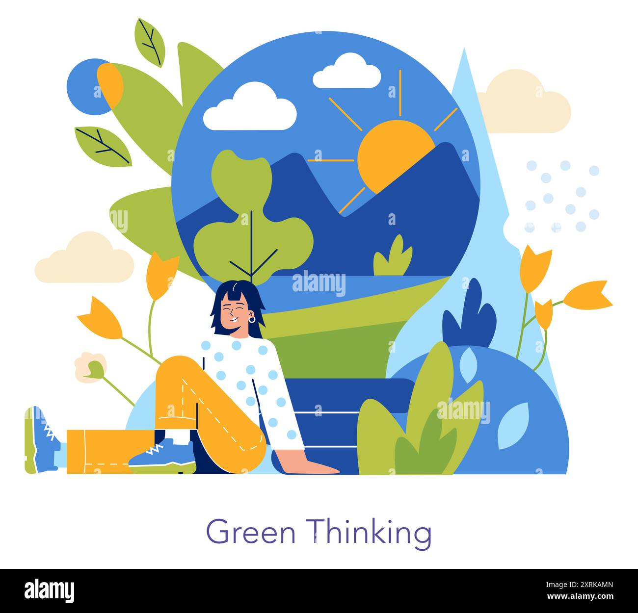 Circular Economy concept. Illustration of a person relaxed amidst ...