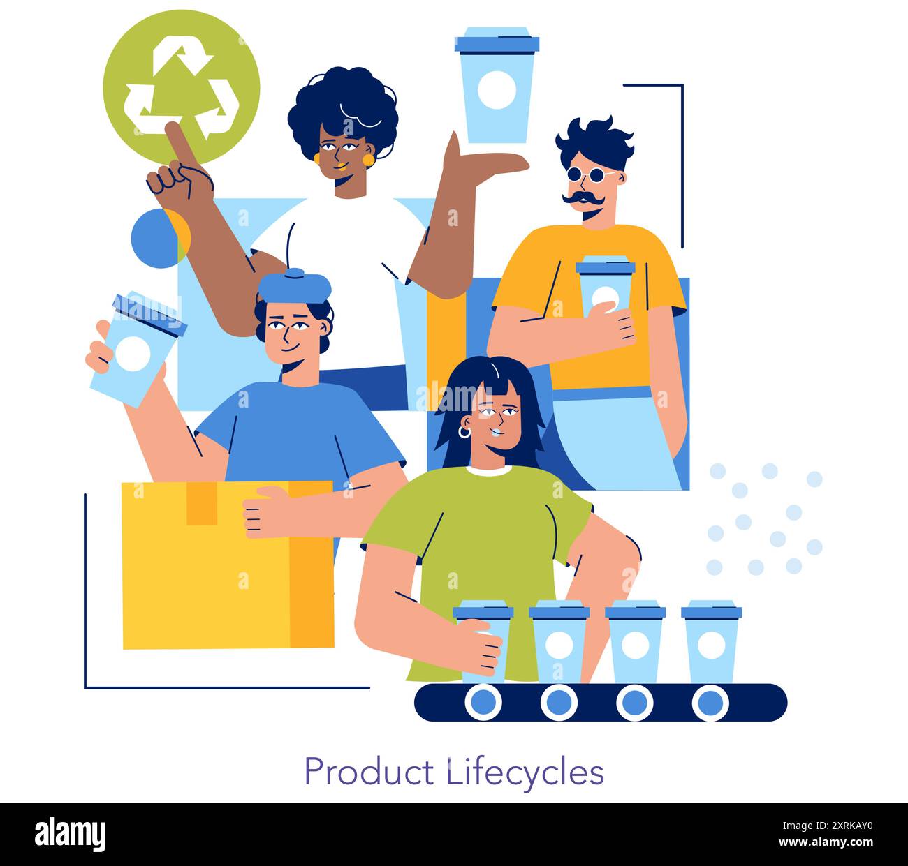 Circular Economy concept. People engaging in sustainable practices with reusable cups to promote ...