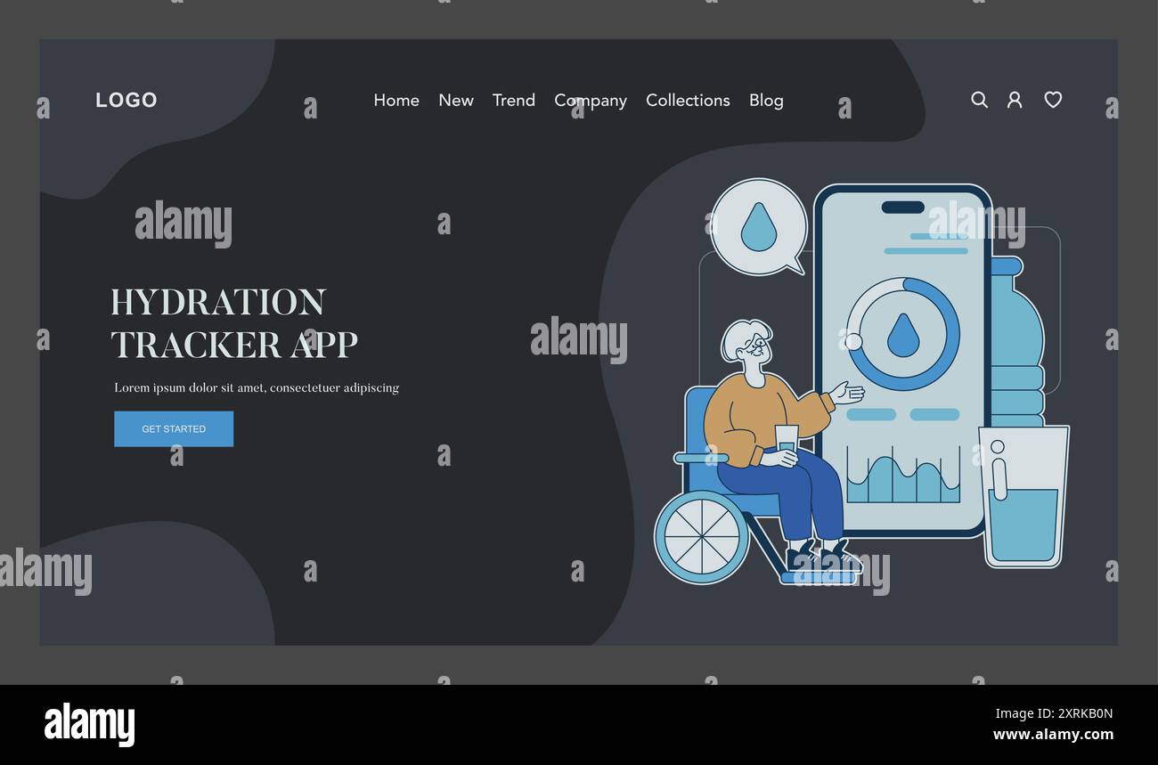 Senior man in wheelchair using a hydration tracker app for monitoring ...