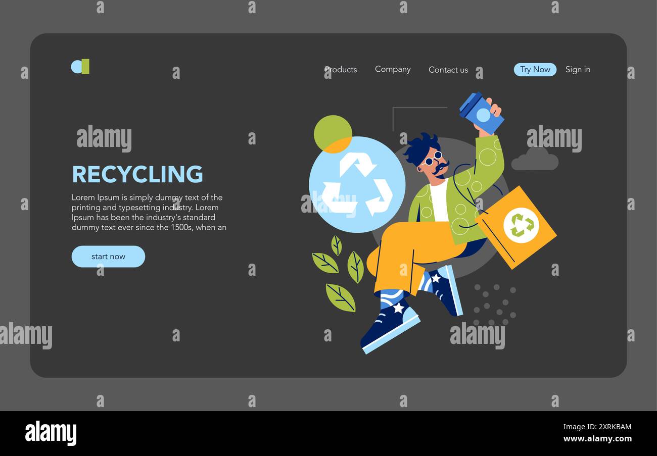 Circular Economy concept. Dynamic character promoting recycling with ...