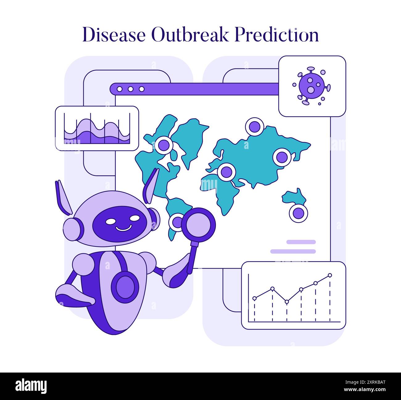 AI Disease Prediction concept. Robot analyzing data on a digital map to ...